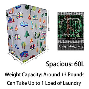 Kay&J Collapsible 60L Laundry Hamper, Slim and Tall Laundry Basket, Long Handles for Portability, Great for Home and Camper Use, RV Travel Trailer Camper Decor Accessories