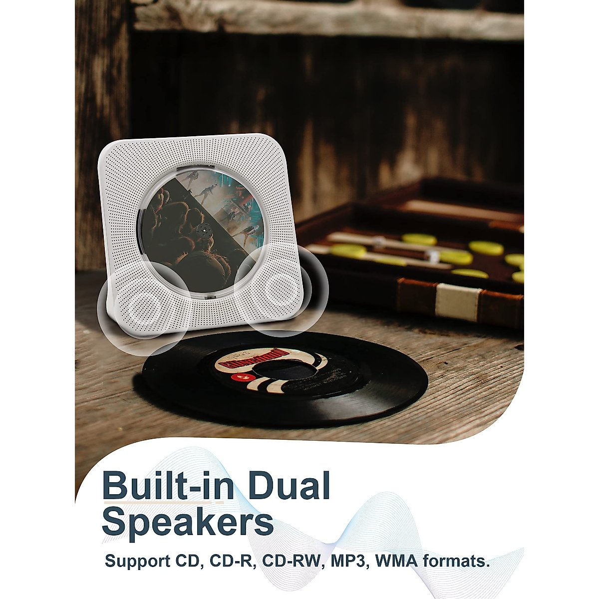 Portable CD Player - Homlab Bluetooth Desktop CD Player with Speakers, Dust Cover, FM Radio, Anti-Skip Protection, Music Player Home Audio Boombox with LCD Display, Remote, Aux Input