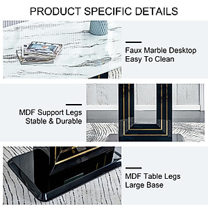 5-Piece Modern Glass Dining Table Set, 63" Kitchen Table with White Imitation Marble Pattern Tabletop and 4 Light Gray Dining Chairs Rectangular Kitchen Table Set Dining Room Table Set for 4