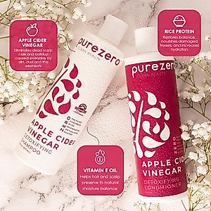 Purezero Apple Cider Vinegar Shampoo & Conditioner Set - Detox Scalp & Hair - pH balanced -Increase Hydration - Zero Sulfates, Parabens, Dyes - 100% Vegan & Cruelty Free - Great For Color Treated Hair