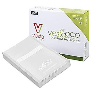 VestaEco Compostable Vacuum Seal Bags | Extend Freshness | Embossed | Certified Compostable | Reduce Waste | 11 x 16 Inches | 50 Vacuum Bags per Box