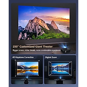 4K Daytime Gaming Projector 1000ANSI, WiFi 6 Bluetooth 1080P FHD Projector with Apps Android TV Home Cinema Indoor Outdoor, 4D/Zoom/PPT/Ceiling Projector for Phone/PC/DVD/Tablet/PS5/Fire Stick