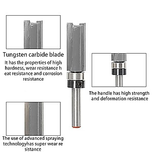 Pattern Flush Trim Router Bits Set 1/4'' Shank, 9PCS Carbide Tipped Template Top Bearing Flush Cut Router Bit, Straight Flush Trim Bit, Wood Milling Cutter for Trimming