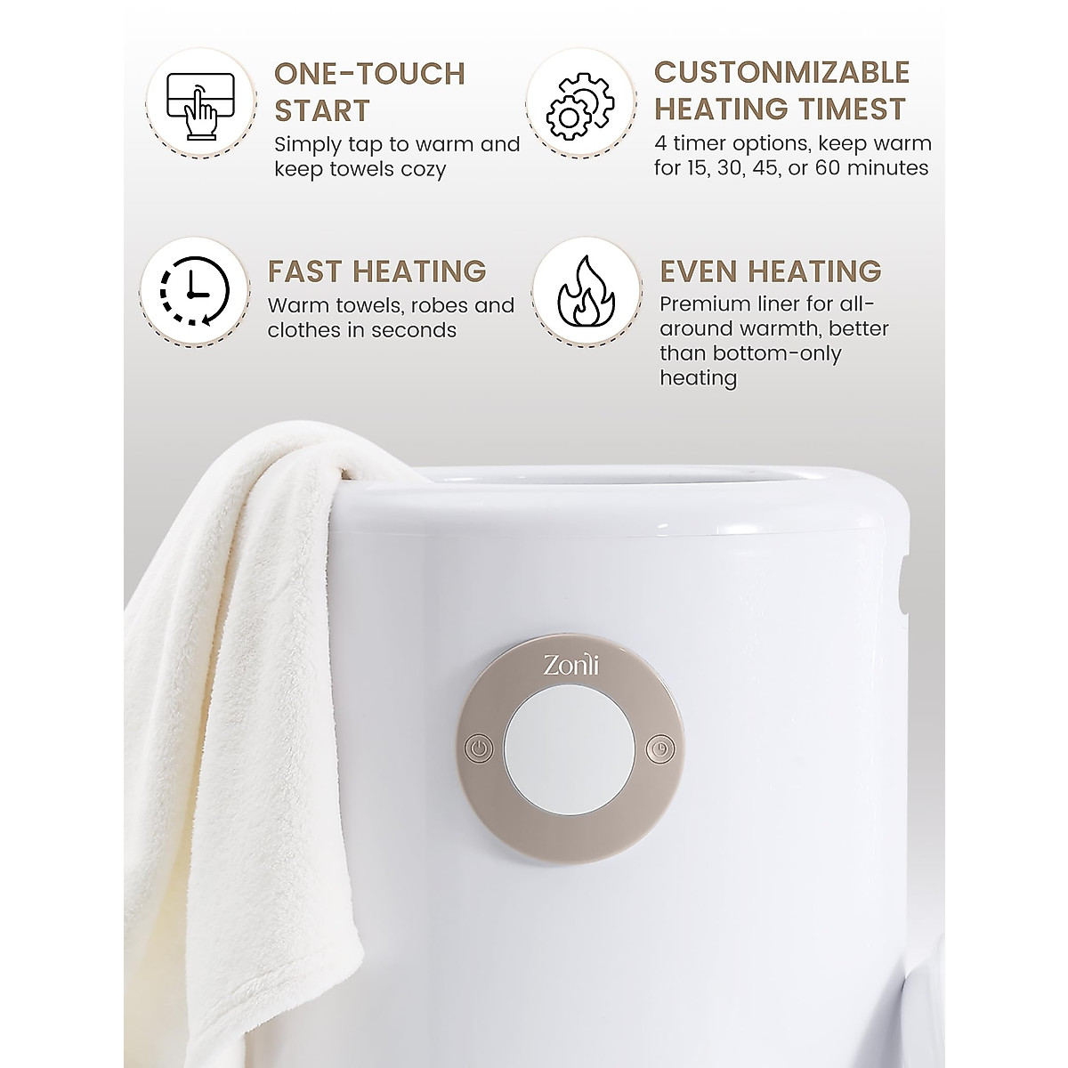 ZonLi Towel Warmer, Large Towel Warmers for Bathroom, Luxury Hot Towel Warmer for Spa, with Auto Shut-Off, Adjustable Timer, 20L Bucket Fits 2 Oversized Towels, Blankets, Swaddle