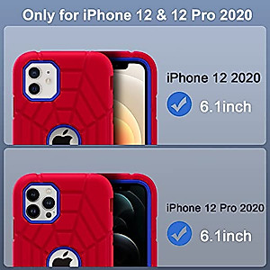 Grifobes Case for iPhone 12, Phone case iPhone 12 Pro for Boys, Thick Silicone 3-in-1, Heavy Duty Shockproof Rugged Rubber Protective Apple iPhone 6.1 inch 2020 Cover for Kids Children Men, Red+Blue