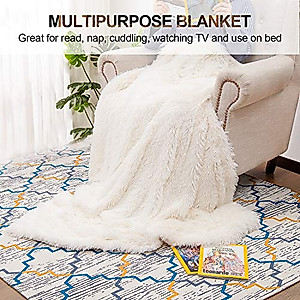 Softlife Super Soft Fluffy Faux Fur Throw Blanket 50" x 60" Reversible Plush Warm Sherpa Blankets for Couch Sofa Bed Throws Home Decorative, Cream