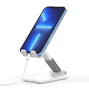 TALK WORKS Adjustable Cell Phone Desk Mount Compatible w/ iPhone 13/ Pro/ Pro Max,14/Plus/Pro/Pro Max - Flexible Stand for Office, Home, Tabletop (White)