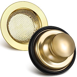 Retisee 2 Pcs Kitchen Sink Drain Strainer Kitchen Sink Stopper Kit Basket Stainless Steel Sink Filter Anti Clogging Sink Plug for Standard 3 1/2 Inch Kitchen Sink Garbage Disposal (Gold)