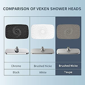 Veken 12” Taupe & Brushed Nickle Rainfall Shower head with handheld, High Pressure shower head with 70'' hose, Shower, Rain Shower Head, Combo Showerheads