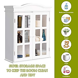 Tangkula Wall Mounted Storage Cabinet, Collection Storage Cupboard, with Adjustable Shelf, Two Elegant and Delicate Acrylic Doors, Ideal for Kitchen, Dining Room and Living Room