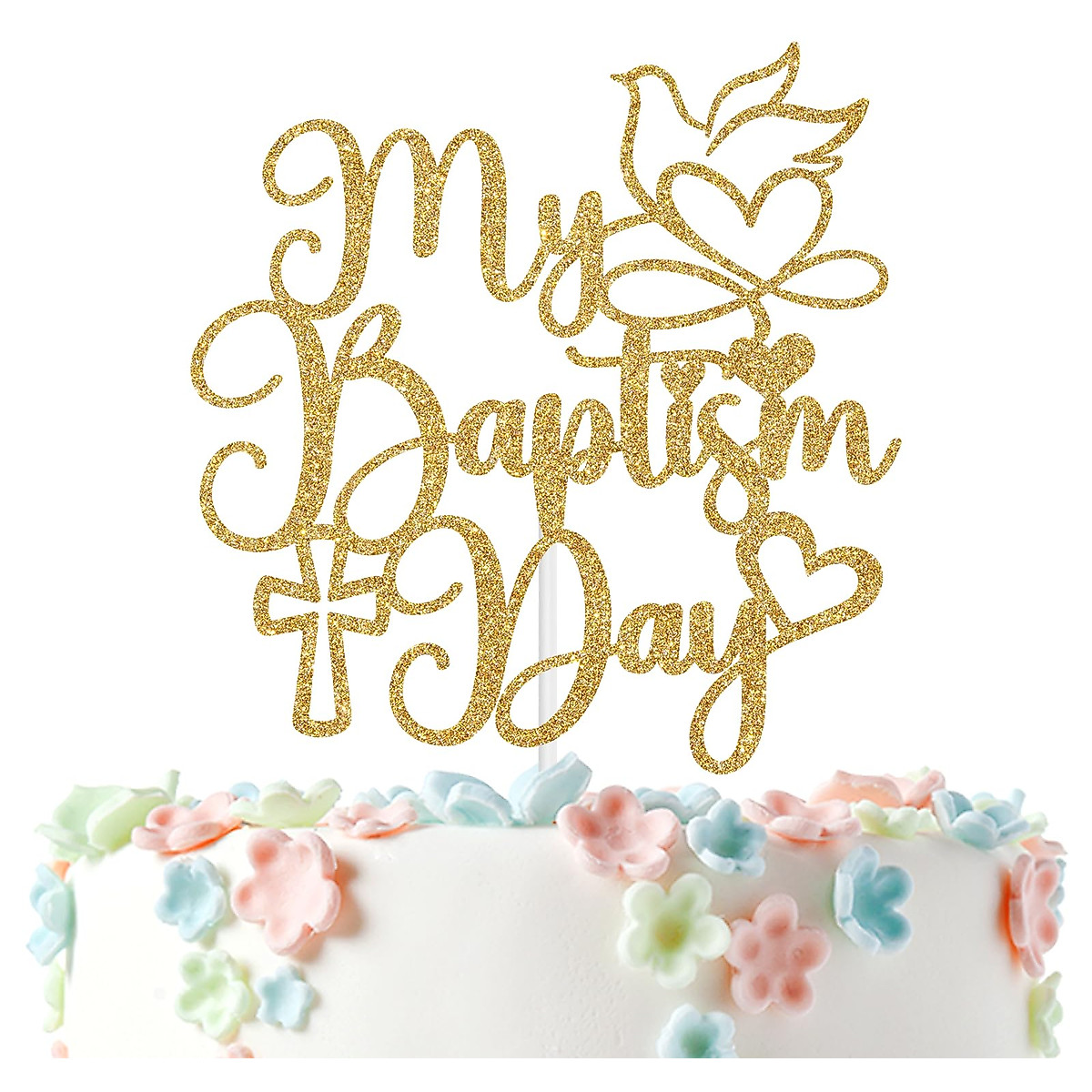 My Baptism Day Cake Topper, First Holy Communion, On Your Confirmation, Bridal Shower/Wedding/Baptism/Christening Baby Shower Party Decorations, Gold Glitter