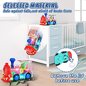 Light Up Train Toys,Fun Electric Transparent Gear Sensory Toy for Kids with Colorful Light Music and Moving Gears,Tummy Time Crawling Baby Toys for Boys Girls