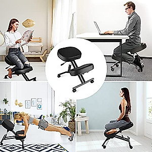 Ergonomic Kneeling Chair for Office, Height Adjustable Stool with Thick Foam Cushions for Home and Office, Angled Seat to Improve Posture - Relieve Neck & Back Pain, Upgraded Pneumatic Pump