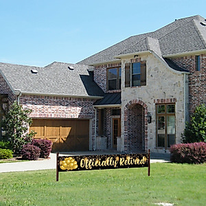 Officially Retired Banner Decorations, Large Happy Retirement Party Décor Supplies Porch Sign for Outdoor Indoor (9.8x1.6ft)