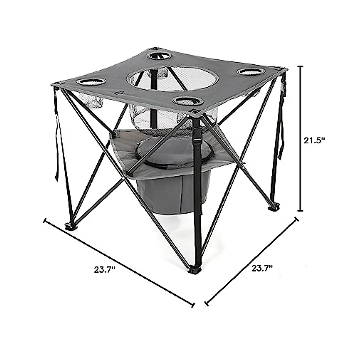 ARROWHEAD OUTDOOR 33.5” Portable Folding Tailgate Table, 4 Cup Holders, Food Basket, Insulated Cooler, No Sag Surface, Square, Carrying Case, Steel Frame, High-Grade 600D Canvas, USA-Based Support