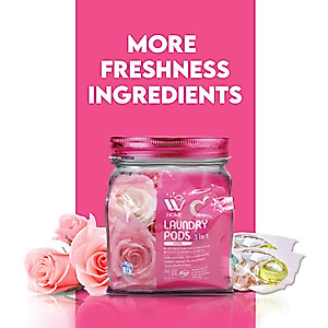 Natural Solution 5-in-1 Laundry Pods, Total 96 Count, Ultra Concentrate with Powerful Stain Lifter Technology, Fabric Softener With Rose Extracts, Detergent Pods, 32 Count/Each (Pack of 3)