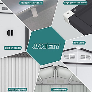 JAXPETY Outdoor Storage Shed - Galvanized Metal Tool Shed Outdoor Garden Shed with 2 Sliding Lockable Doors for Garden Patio Backyard Lawn (White, 8'x8')