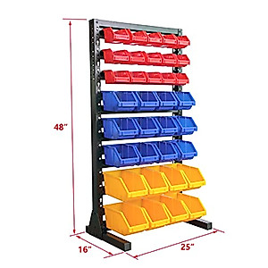 King's Rack Hanging Bin Rack Storage System Heavy Duty Steel Rack Organizer Shelving Unit w/ 35 Plastic Bins in 8 tiers