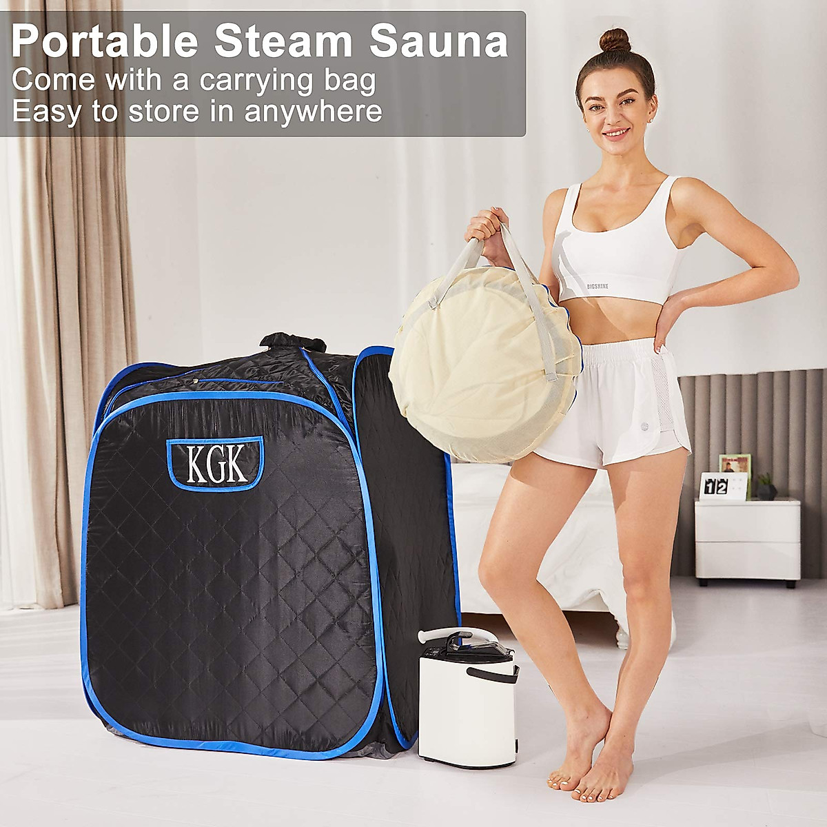 KGK Portable Steam Sauna Spa, 3L Personal Sauna for Home Relaxation, Lightweight Sauna Tent Full Body Spa with Steam Pot, Remote Control, Foldable Chair, Carrying Bag(Black)