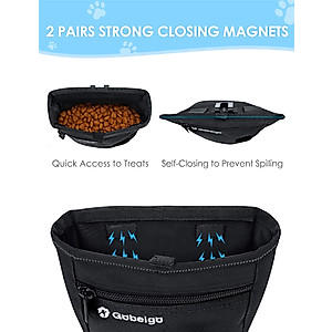 Gobeigo Dog Treat Pouch and Training Clicker, Upgrade Two Magnetic Closure to Prevent Spills, 2 Cup Treat Bag with Poop Bag Dispenser, Metal Clip Waist Belt Fanny Pack for Pet Walk (Black)