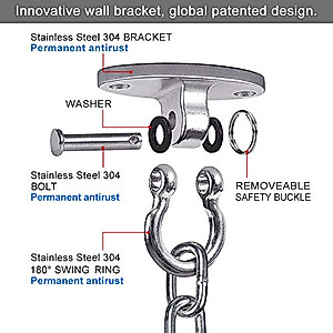 Dolibest Hanging Kits Hammock Chair Hardware, Heavy Duty Swing Hanger and 39.37"/3.28ft Chain for Indoor Outdoor Playground Hanging Chair Hammock Chair Punching Bags, 2 Screws, 1000 LB Capacity