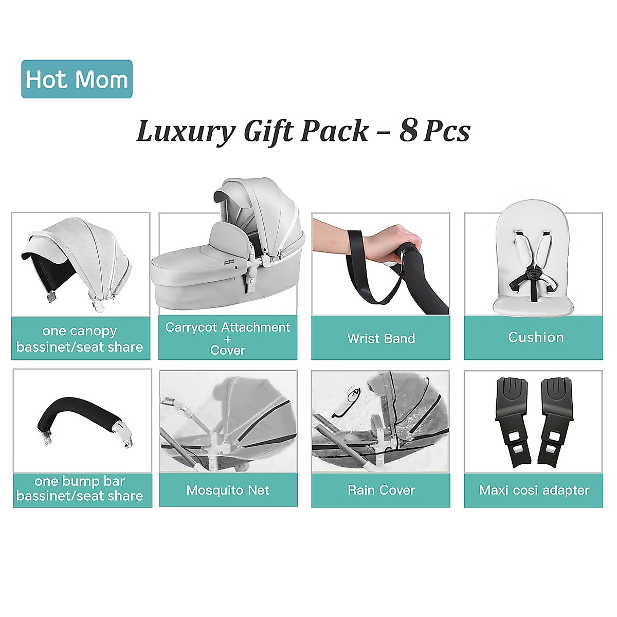 Hot Mom Baby Stroller 360 Rotation Function,Hot Mom Baby Carriage Pu Leather Pushchair Pram,F023 (Grey)