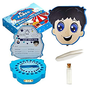PAMBO Baby Tooth Fairy Keepsake Box- First Teeth and Curl Keepsake Box | Tooth Boxes Saver & Holders for Lost Teeth Kids-Boys Blue 1 Count (Pack of 1)