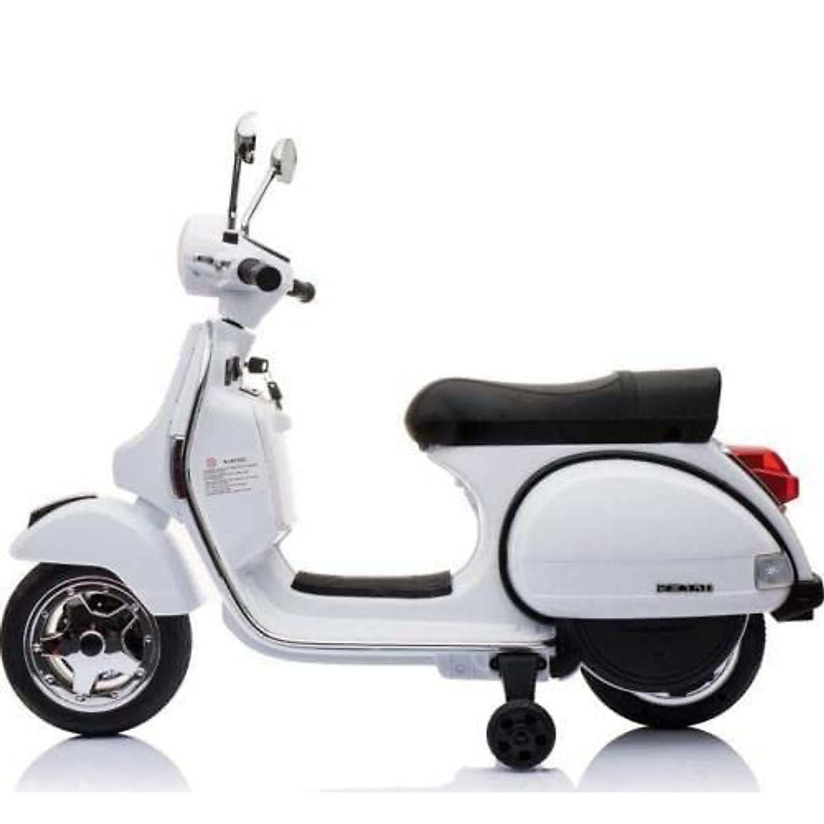 Best Ride On Cars Vespa Scooter, 12V Battery Powered Ride On Car - Electric Scooter for Kids with Leather Seat, Real Lights & Sounds, USB/AUX/SD Slot, Ages 2-5 Years Old, White, Large