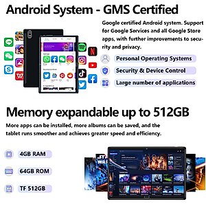 2024 Newest 10 Inch Tablet,3 in 1 Tablet with Keyboard Mouse pen, Android 13 Tablet 4G Cellular with 2 SIM 1 SD-64GB ROM TF Max 512GB,Octa-Core,1080 FHD,13MP,GMS-Zertifizierung,GPS/ WIFI/ BT(Black)