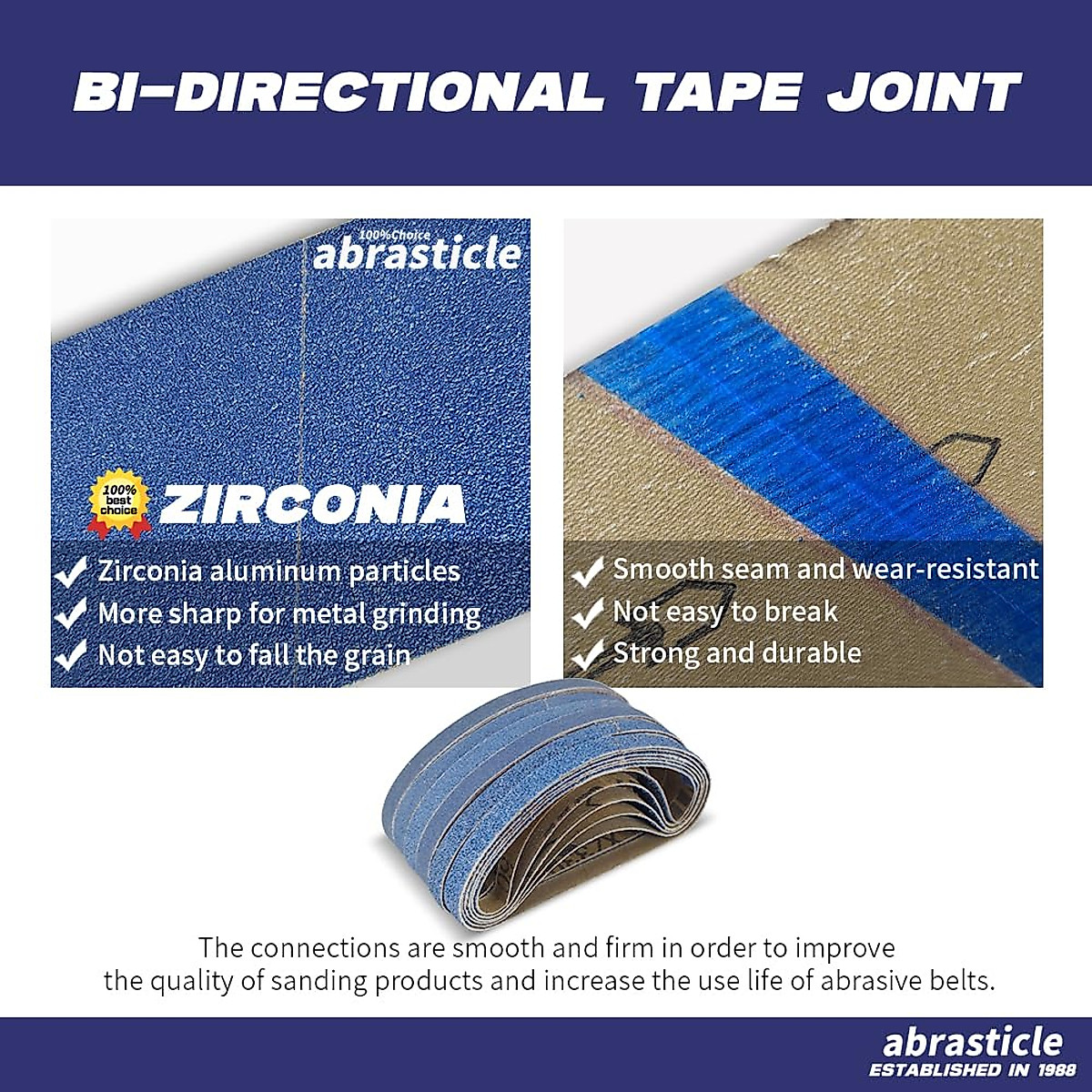 3/8" x 13" Zirconia Sanding Belts for Metal, 3/8 x 13 Inch Zirconia Metal Grinding Sand Paper, 36 PCS 6 Each of 60/80/100/120/180/240 Assorted Grits