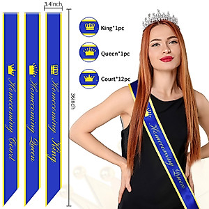 Lasnten 14 Pcs Homecoming Party Prom Sashes, Including 12 Pcs Homecoming Court Sashes and 2 Pcs Crown Prom King and Queen Sashes for Homecoming School Party Accessories (Blue, Gold)
