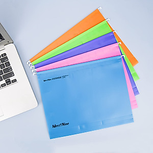 MerryNine Hanging File Folders, 15PCS Letter Size Suspension Files, Polypropylene Filing Cabinet Suspension Files with Tabs and Card Inserts for School Home Work Office Organization (Colorful)