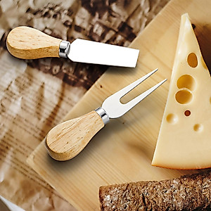 Bekith 8 Pieces Set Cheese Knives with Bamboo Wood Handle - 2 Cheese Knife, 2 Cheese Shaver, 2 Cheese Fork and 2 Cheese Spreader