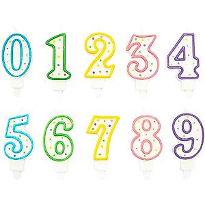 BLUE PANDA - 154-Piece Candles Number 0-9 Rainbow Stripes Birthday Cake Numeral Topper Decorations with Holders for Party Decor