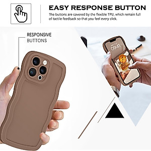 YINLAI Designed for iPhone 13 Pro Max Case 6.7-Inch, Brown Soft Silicone Gel Rubber Phone Cover, Cute Curly Wave Frame Shape Slim TPU Bumper Women Girly Shockproof Protective Case, Khaki