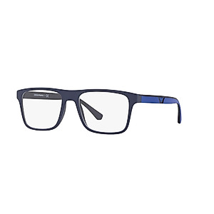 Emporio Armani Men's EA4115 Prescription Eyewear Frames with Two Interchangeable Sun Clip-Ons Rectangular, Matte Dark Blue/Clear/Grey/Blue Mirrored, 54 mm
