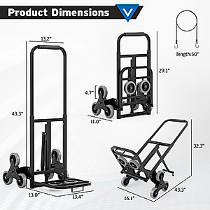 Oarlike Stair Climbing Dolly Cart with 330 lbs Capacity, Heavy Duty Stair Climber Cart with Rope and Telescoping Handle, Foldable Hand Truck with Wheels for Shopping, Moving (Black)