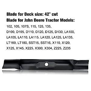 Grasscool X300 42 ich Mower Deck Blades for JD D105 D110 D125 D130 LT160 LA135 42'' Deck Lawn Tractor Replace AM141034 AM141032 M154062 AM137327 M154061 2 Pack