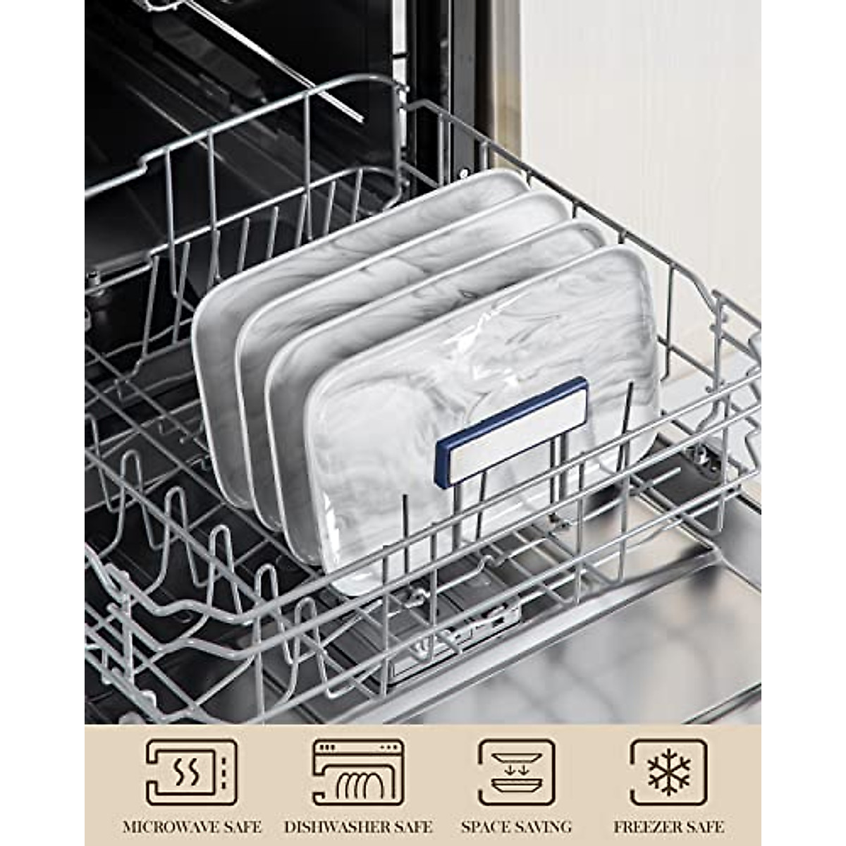 MALACASA Serving Platter, 12in Porcelain Serving Dishes, Rectangular Serving Tray for Entertaining Parties, Platters for Serving Food, Sushi, Appetizer, Dessert, 11.9x7.1, Set of 4, Series PLAT-GREY