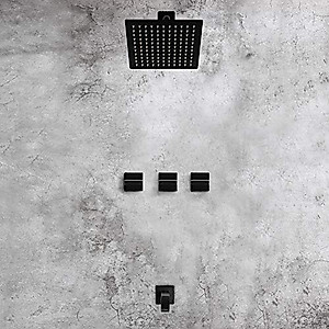 Matte Black 3 Handle Shower Faucet Set with Tub Spout, Tub and Shower Trim Kit with Rough-in Valve, Bathroom Rain Shower System Wall Mounted Rainfall Bathtub Shower Faucets