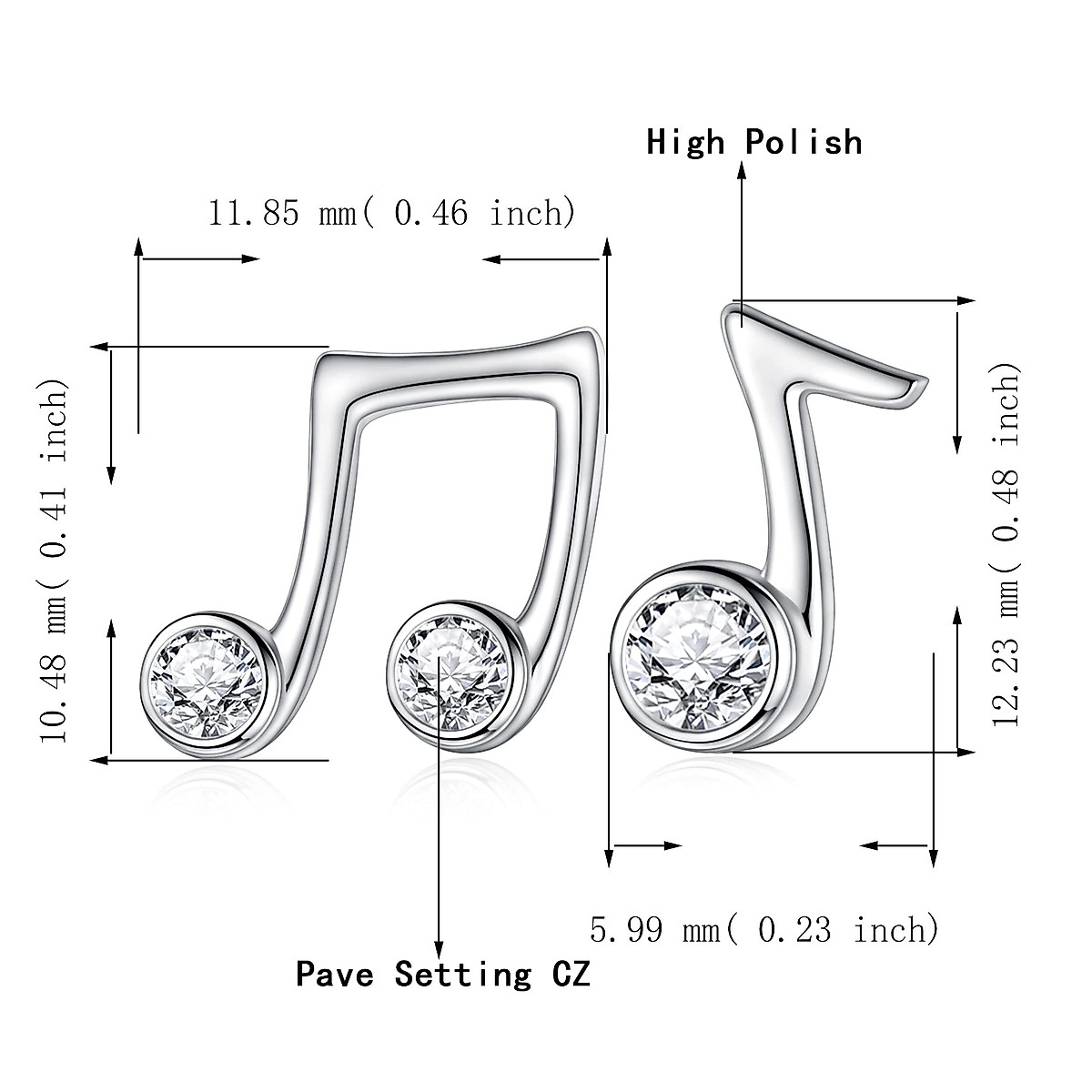 925 Sterling Silver Music Note Stud Earrings with Cubic Zirconia Asymmetry Musical Theme Jewelry for Women Gifts for Music Lover (style1)