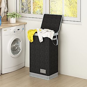 Wisdom Star Large Laundry Basket with Lid, 100L Waterproof Laundry Hamper with Removable Laundry Bag, Collapsible Laundry Baskets with Extended Handles for Bedroom, Bathroom, Dorm, Laundry Room, Black