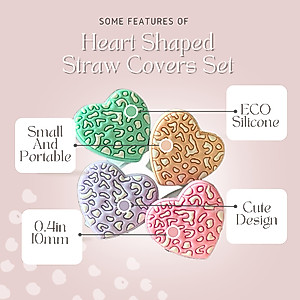 4 PCS Stanley Straw Cover Cap for Stanley Cup Straw Topper pack of 10mm, Cute Heart Straw Covers, 40 Oz Straw Caps Stanley Cup Tumblers Accessories