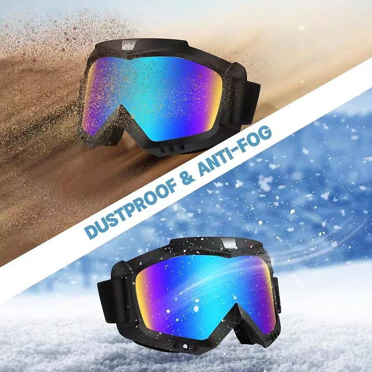 Lievermo Dirt Bike Goggles, Motorcycle Goggles, 2 Pack ATV Goggles, Riding Goggles, Ski Goggles, Windproof Glasses, Racing Helmet Goggles for Adults Men Women Youth Kids (Colorful + Clear)