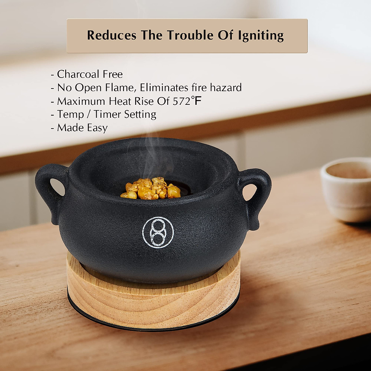 ZhengLong Electric Incense Burner with Timer, Frankincense Resin Burner, Oud Bakhoor Burner, Charcoal Free Quick How-to, Made Easy, No Open Flame, Eliminate Fire Hazards, Safer
