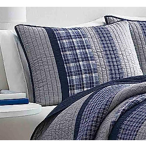 Nautica Home | Adleson Collection | 100% Cotton Reversible and Light-Weight Quilt Bedspread, Pre-Washed for Extra Comfort, Easy Care Machine Washable, Twin, Blue/Grey