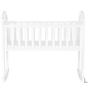 SweetPea Baby Rose Cradle in White, with 1" Mattress Pad, Easy to Assemble, JPMA Certified, New Zealand Pinewood Cradle, Stationary and Rocking Cradle