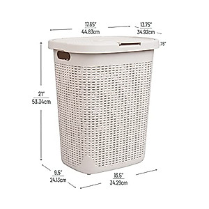 Mind Reader Basket Collection, Slim Laundry Hamper, 50 Liter (15kg/33lbs) Capacity, Cut Out Handles, Attached Hinged Lid, Ventilated, Set of 2, 17.65"L x 13.75"W x 21"H, Ivory