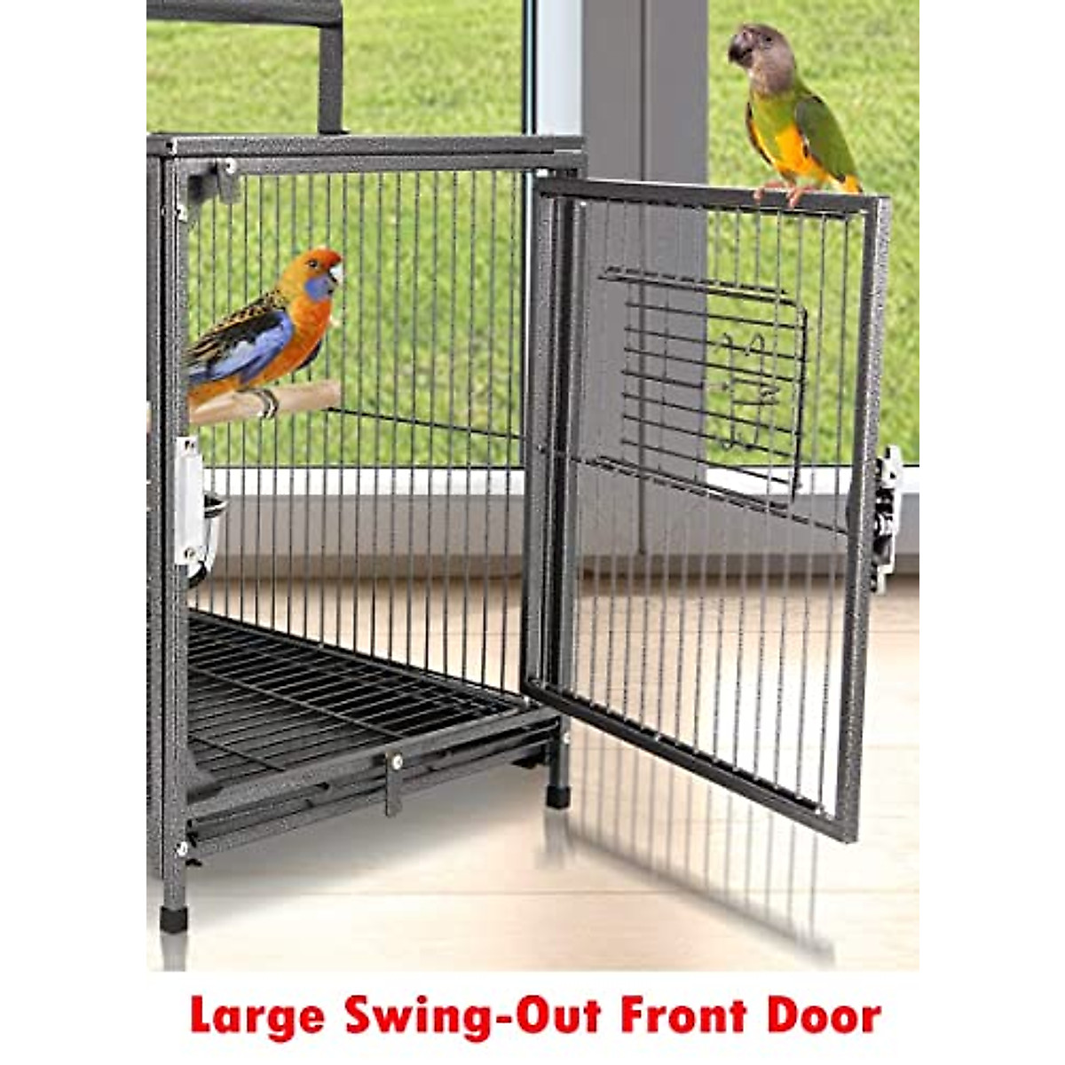 Portable Heavy Duty Travel Bird Parrot Carrier Cage Feeding Bowl Play Stand with Handle