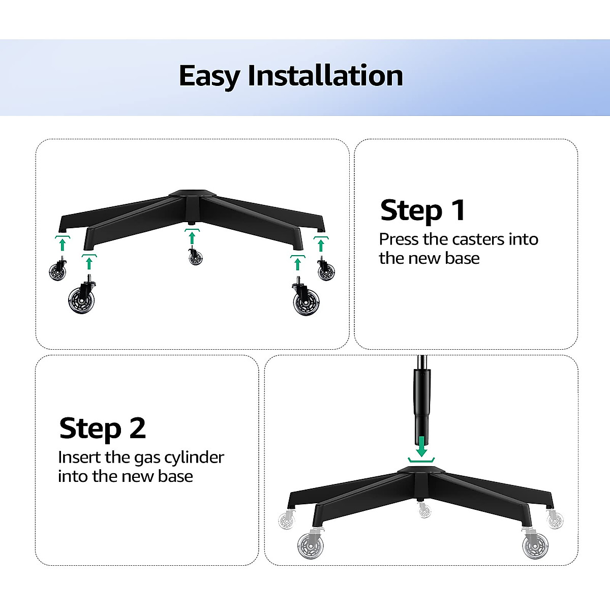 MASTERY MART Office Chair Base Replacement Heavy Duty, Metal Desk Chair Base Replacement Parts with Universal Gas Cylinder Hole and Casters Sockets, 2400+Lbs, Diameter 28", Matte Black
